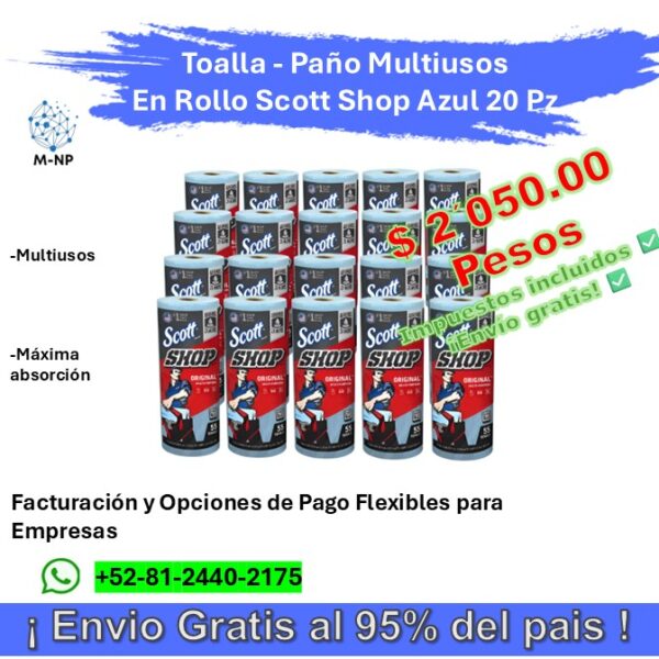 Toalla – Paño Multiusos En Rollo Scott Shop Azul 20 Pzas ¡Envío GRATIS ...